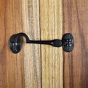 Renovators Supply Manufacturing Door Latch Lock 4.5 in. Black Wrought Iron Swivel Style Hook and Eye Latch for Door with Mounting Hardware