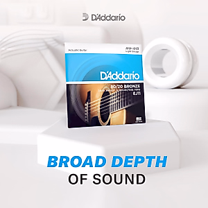 D'Addario Acoustic Guitar Strings - 80/20 Bronze - For 6 String Guitars - Deep, Bright, Projecting Tone - Deep, Bright, Projecting Tone - EJ11 - Light, 12-53