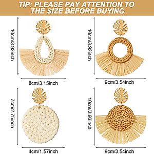 meekoo 4 Pairs Rattan Earrings for Women Beach Essentials Tassel Dangle Boho Straw Earrings(Novel)
