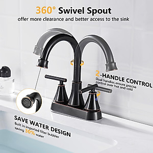 Bathroom Sink Faucet 4 Inch 2 Handle Centerset Oil Rubbed Bronze Lead-Free Modern Bathroom Faucet Vanity Faucet with Pop-up Drain Stopper and Supply Hoses