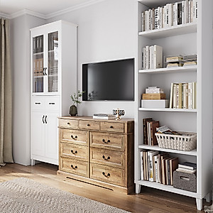 LINSY HOME Dresser for Bedroom, 9 Drawer Long Dresser with Antique Handles, Wood Chest of Drawers for Living Room, Entryway and Hallway, Rustic Brown