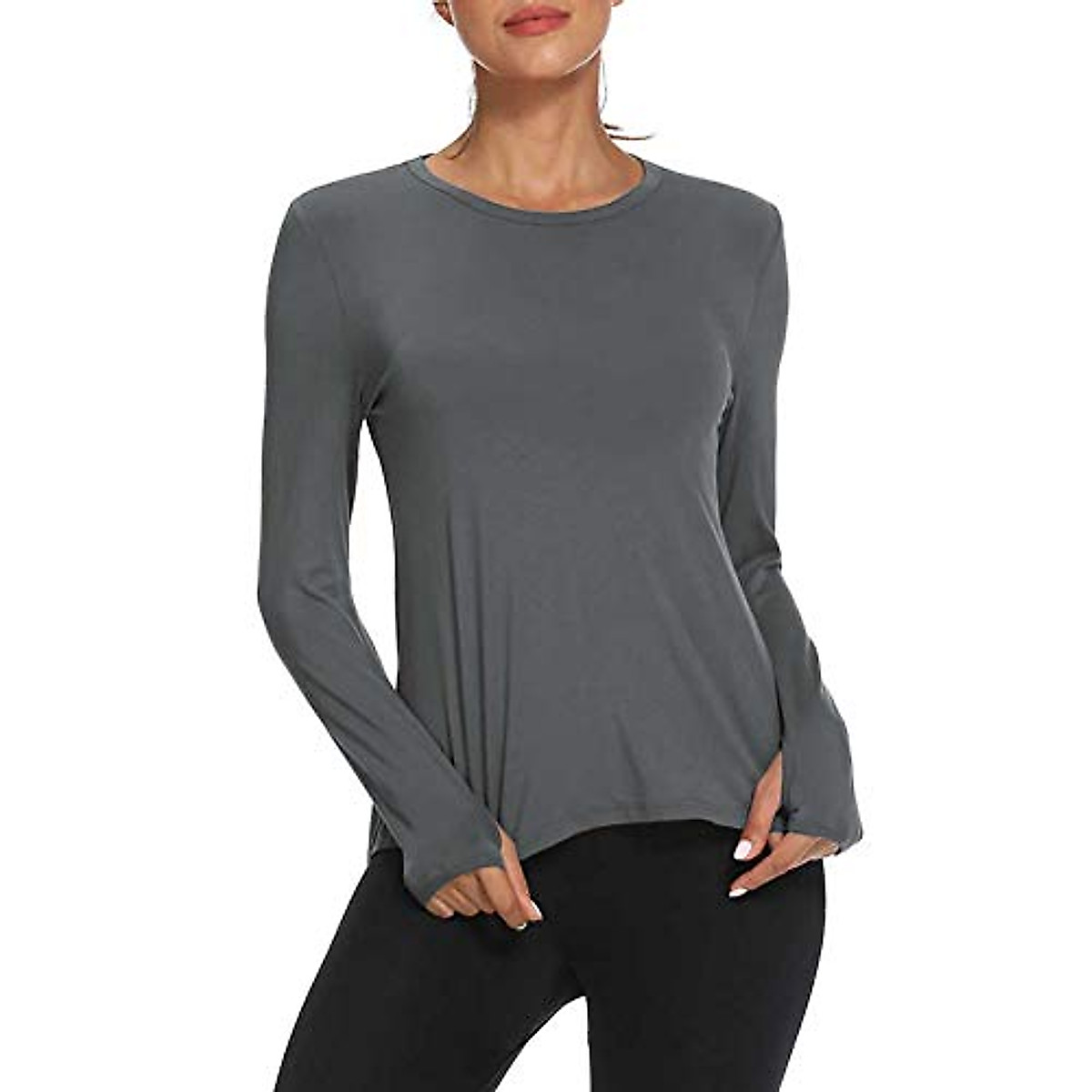Mippo Long Sleeve Yoga Tops for Women Open Back Workout Shirts Gym Tops Running Athletic Shirts Workout Clothes Deep Gray M