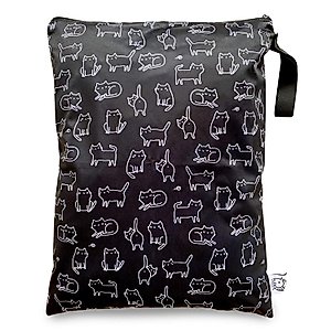 FLOCK THREE Waterproof Wet Bag Reusable for Wet Clothes Baby Diapers Stroller Swimsuit Travel Washable toiletries Pouch Large Electronics case 12.6'' x 16.5'' (Black Cats)
