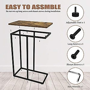 Yusong Small Narrow Side Table and C Shaped Side Table for Small Space, Slim Couch Side Table Skinny Nightstand for Living Room Bedroom, Rustic Brown