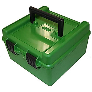 MTM R-100-10 Deluxe Ammo Box 100 Round | Fits 22-250 243 270 308 Win 30-06 | Includes Adjustable Inner Trays | Made of Polypropylene | USA Made | Green
