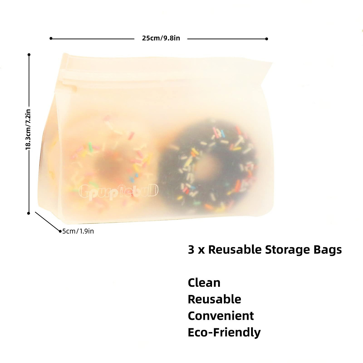 Reusable Freezer Bags, 3 Pack PEVA Material Reusable Storage Bags, Leak proof Reusable Bags Silicone, Plastic Free for Fruit, Marinate Meat, Cereal, Sandwich, Snack, Travel Items