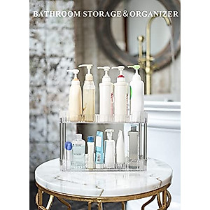 Sincey Slim Under Sink Bathroom Shower Shelf Organizer, 2-Tier Clear Acrylic Trays Shelf for Countertop,Counter Corner,Vanity,Cabinet Small Narrow Spaces, Multi-Storage for Toiletry,Skincare,Makeup