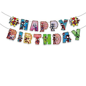 Spidey and his amazing friends party supplies,6pcs Spidey Hanging Swirls and 1 Happy Birthday Banner for Spidey Birthday party Decoration