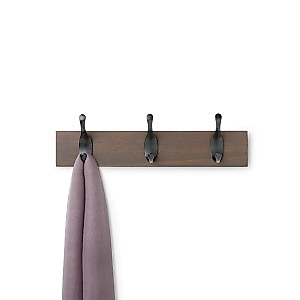 Amazon Basics Rectangular Wall Mounted Modern Coat Rack, 3 Hooks, Walnut