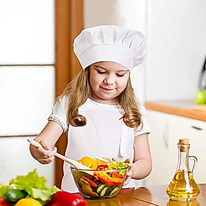 CRJHNS Kids Apron and Chef Hat Set, Adjustable Cotton Child Aprons with Large Pocket White Girls Boys Kitchen Bib Aprons for Cooking Baking Painting