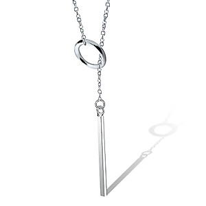 JewNelwyn 925 Sterling Silver Long Lariat Necklace, Open Circle Vertical Bar Necklace 30" Looped Y Necklace for Women and Girls