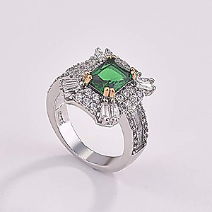 Gixaxak Created Gemstone Statement Ring 18K White Gold Plating Square Gem Green Emerald GreenTopaz Sapphire Cut Cubic Zirconia Wedding Bands for Women 8