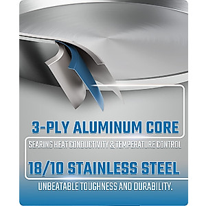 Dalstrong Frying Pan Skillet - 12 inch - The Oberon Series - 3-Ply Aluminum Core Cooking Pan - Premium Silver Kitchen Cookware - Omelet, Beef, Egg Pan - w/Lid & Pot Protector