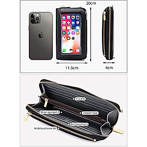 RFID Blocking Touch Screen Phone Bag Small Crossbody Bag Shoulder Handbag Wristlet for Women (E4 Black - Touch Screen)