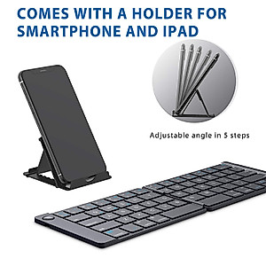 iClever BK06 Mate Foldable Bluetooth Keyboard, Wireless Portable Keyboard - Pocket Size Multi-Device Keyboard, Ultra Slim Leather Keyboard for iOS, Android, Windows, Tablet, iPhone, Laptops, Mac