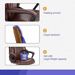 Home Office Chair Ergonomic Desk Chair PU Leather Task Chair Executive Rolling Swivel Mid Back Computer Chair with Lumbar Support Armrest Adjustable Chair for Men Brown