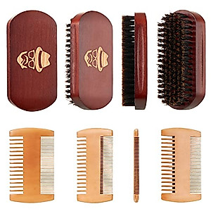 Beard Brush, 100% Boar Bristle Natural Black Walnut Wood Beard Comb Hair Mustache Shaving Brush Facial Hair Brush