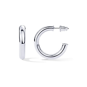 PAVOI 14K White Gold Vermeil Lightweight Chunky Open Hoops | 30mm White Gold Hoop Earrings for Women