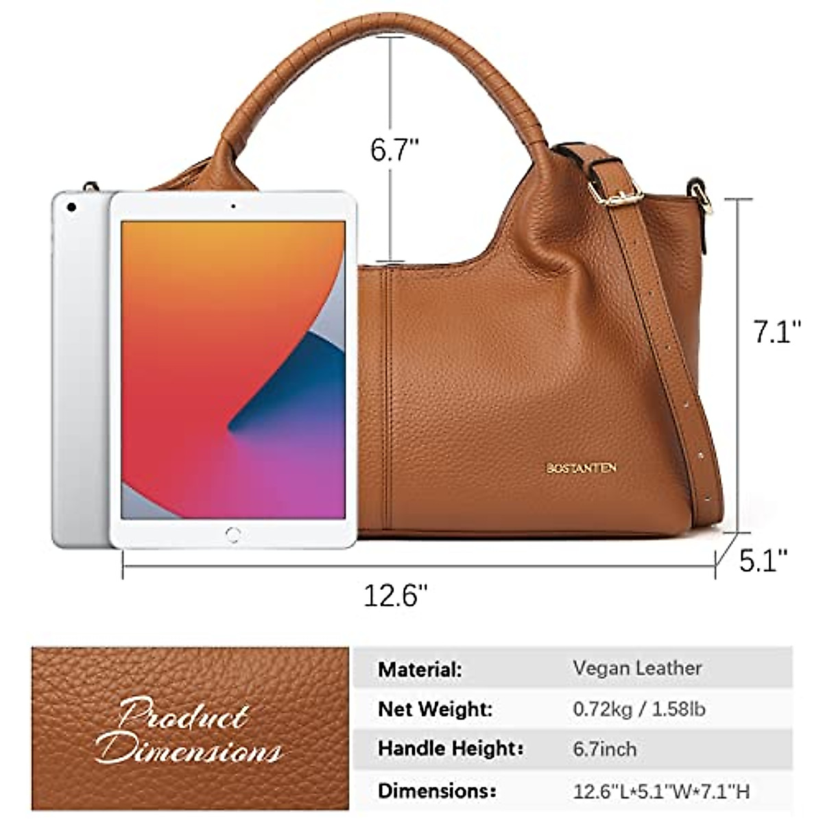 BOSTANTEN Genuine Leather Purses for Women Designer Handbags Crossbody Shoulder Bags Top Handle Satchel Brown