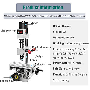 Huanyu Mini Drill Press Electric Benchtop Drilling Machine Drilling Tapping Slot Milling 3 in 1 Micro Drilling Tool 1.2” Drill Depth with Drill Chuck Compound Drilling Slide Table for Wood Aluminum