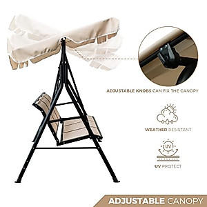 FUZOFUIZ 3-Seater Outdoor Adjustable Canopy Porch Swing Chair for Patio, Garden, Poolside, Balcony w/Armrests, Textilene Fabric, Steel Frame