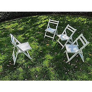 Set of 4 Folding Wood Chairs Slatted Wooden Slatted Seat for Indoor & Outdoor Dining Room Kitchen Balcony Wedding Occasion Events - White Wood