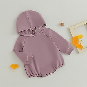 Endorothii Infant Baby Boy Girl Fall Clothing Hoodies Sweatshirt Romper Solid Long Sleeve Bodysuit Outfit Winter Clothes (Purple, 6-12 Months)
