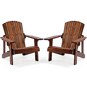 Giantex Wooden Kid's Adirondack Chair - All Weather Patio Chair with High Backrest, Arm Rest, 110 LBS Weight Capacity, Outdoor Fir Wood Porch Chair for Balcony, Backyard, Poolside, Yard (2, Coffee)