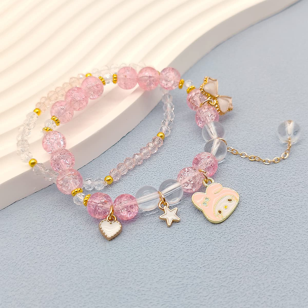 WodJaoy Kawaii Bracelet Set Cute Bracelets for Elastic Beaded Bracelets Aesthetic Friendship Kawaii Jewelry with Cartoon Pendant - Pink Melod