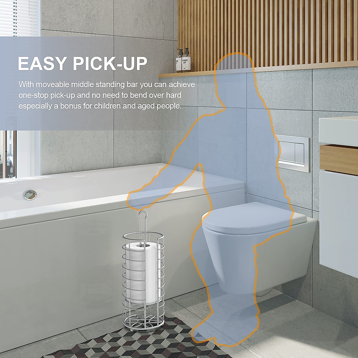 Kerisgo Toilet Paper Holder Stand, Freestanding Bathroom Toilet Paper Organizer, 3 Mega Roll Toilet Paper Holder for Under Sink, Vanity, Cabinet Shelf (Silver)