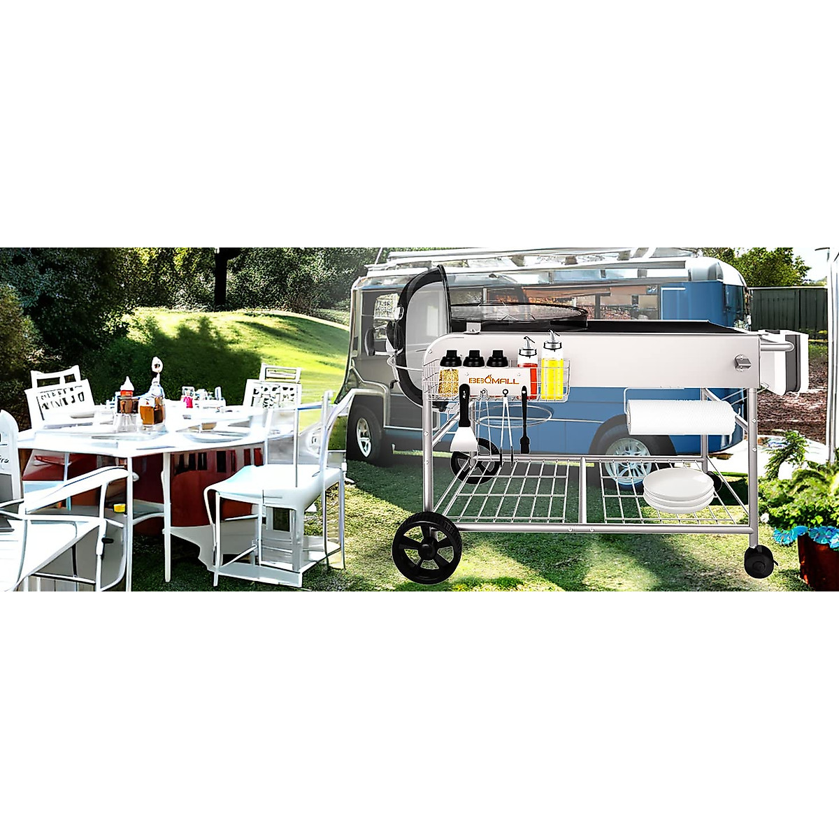 Grill Table for Weber 22" &18" Original Kettle, for Weber Grill Table, Stand Cart for JumboJoe Master-Touch Charcoal Outdoor Prep Performer Charcoal Accessories for Outside