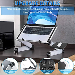 Armyte Laptop Stand Adjustable Height for Desk, Portable Lap Table with Cooling Fan & Mouse Pad for 15.6 Inch Notebook Lightweight Foldable Computer Riser for Couch Bed Sofa Home Office