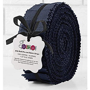 Soimoi 40Pcs Solid Dark Blue Precut Fabrics Strips Roll Up 1.5 Inches Cotton Jelly Rolls for Quilting
