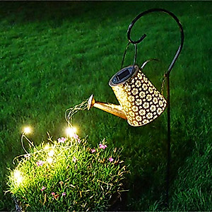 Homarden Solar Watering Can with Light Strings - Christmas Gardening Gift for Table Patio, Hanging Solar Lantern Lights, Solar Outdoor Garden Decor for Yard, Lawn, Pathway - Shephard Hook Included