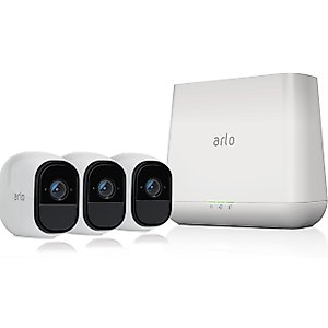 Arlo Technologies Pro -Wireless Home Security Camera System with Siren|Rechargeable,Night Vision,Indoor/Outdoor,HD Video,2-Way Audio,Wall Mount|Cloud Storage Included|3 Camera Kit (VMS4330), White