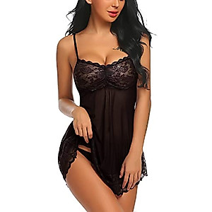 Avidlove Sexy Babydoll Lingerie for Women Lace Chemise Nightgowns Wedding Nightie Black, L
