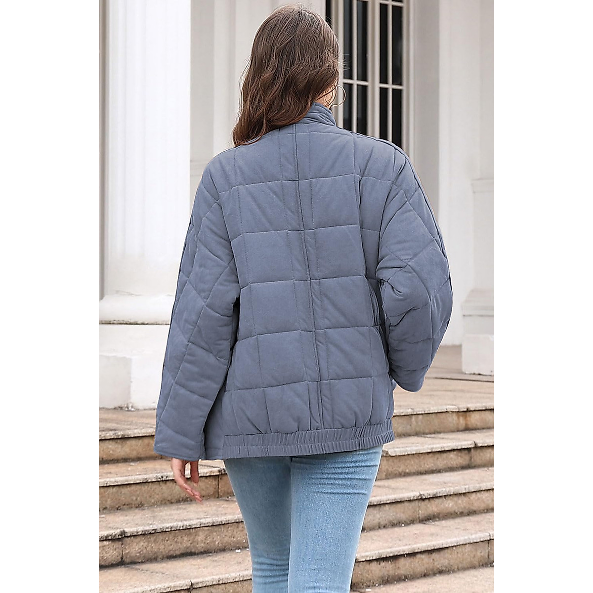 ETCYY Women's Causal Lightweight Quilted Jackets Long Sleeve Oversized Warm Winter Zip Up Coat with Pockets