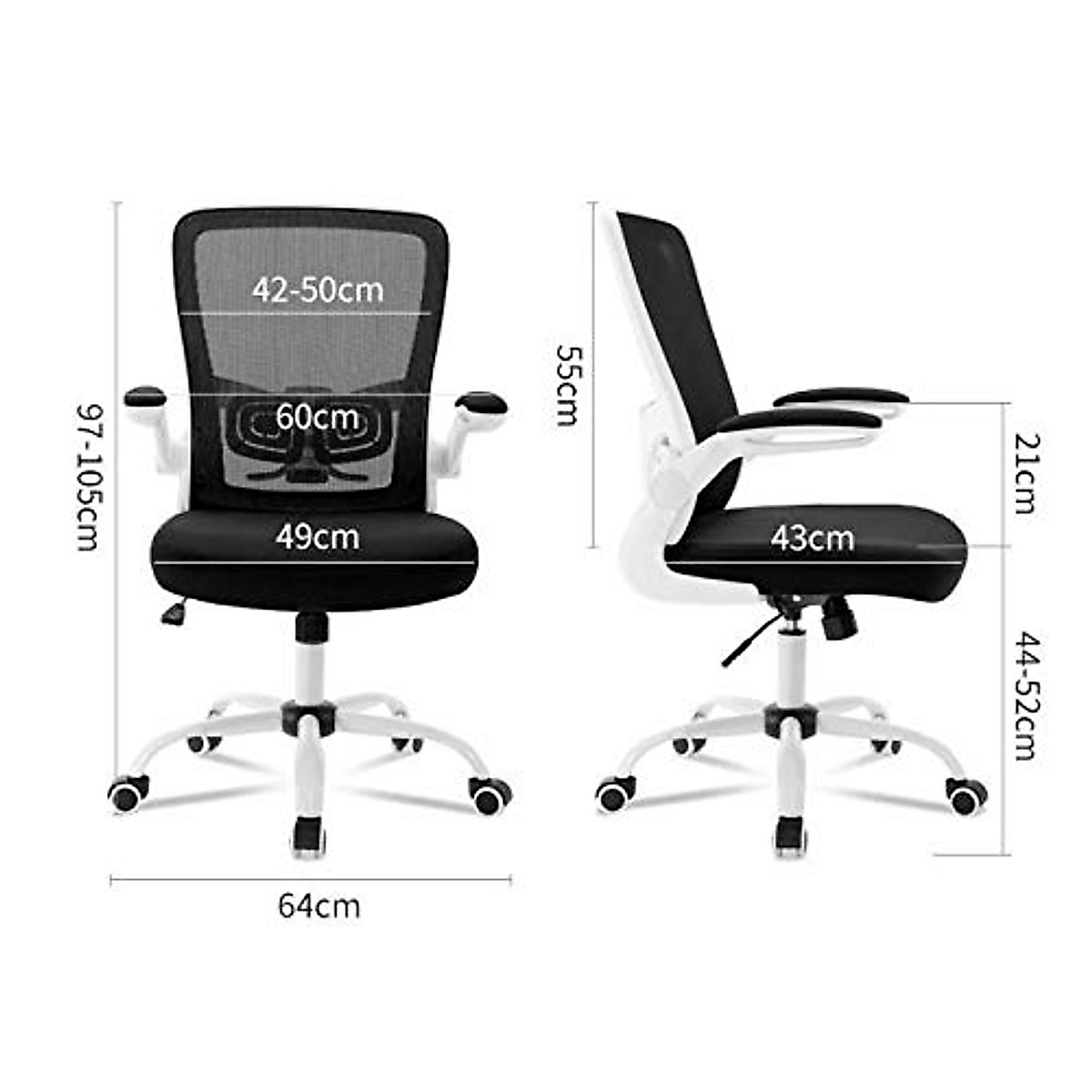 LUKEO Furniture Mid Back Black Mesh Swivel Ergonomic Task Office Chair with Flip Up Arms