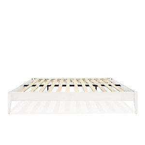 Bme Dinkee Signature Ivory White King Bed Frame Without Headboard - Modern & Minimalist Style with Acacia Wood - 12 Strong Wood Slat Support - Easy Assembly - No Box Spring Needed