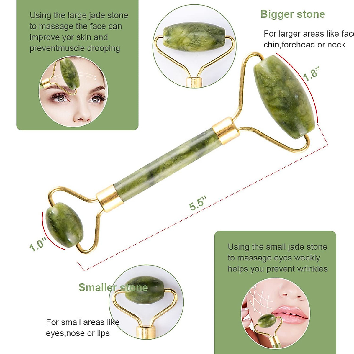 fuvooi Jade Gua Sha Facial Massager Set - 5 in 1 Skin Care Tools With Roller and Massager