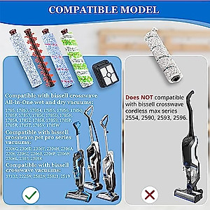 Filter Brush Replacement Compatible with Bissell CrossWave, 4 Brush Roll 1868 + 3 Vacuum Filter 1866, Compare to Part 1608683, 160-8683, 1608684