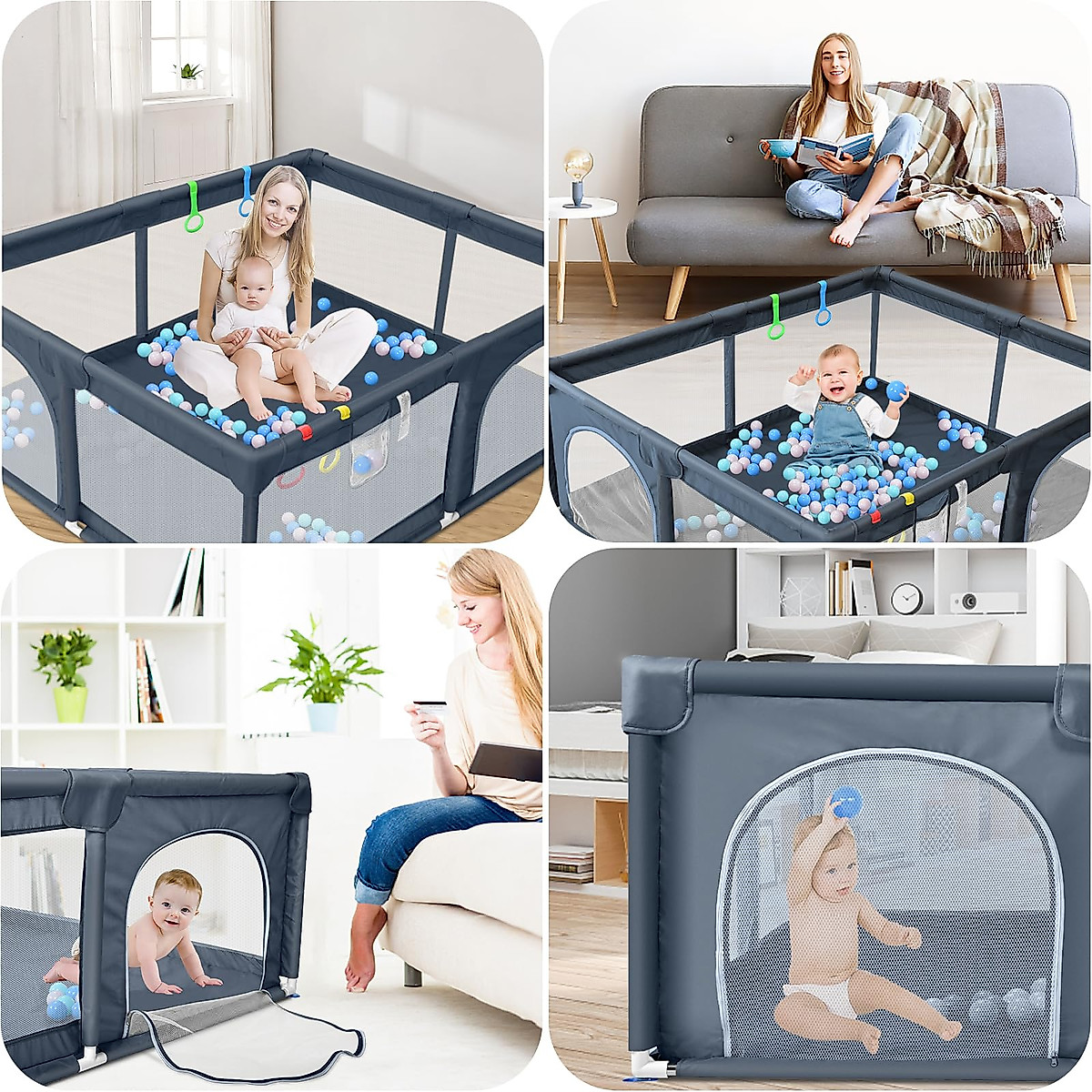 Baby Playpen, Playpen for Babies and Toddler, Baby Play Pen for Toddler, Large Baby Playard with Gate, 59×71IN Sturdy Safety Baby Fence with Anti-Slip Base,Play Yard Indoor Outdoor Kid Activity Center