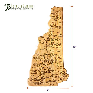 Totally Bamboo Destination New Hampshire State Shaped Serving and Cutting Board, Includes Hang Tie for Wall Display