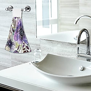 Tatenale Purple Hand Towels with Hanging Loop for Kitchen Bathroom Floral Decorative Hand Towels Soft Absorbent Oven Towel 18x14Inch 2Pack