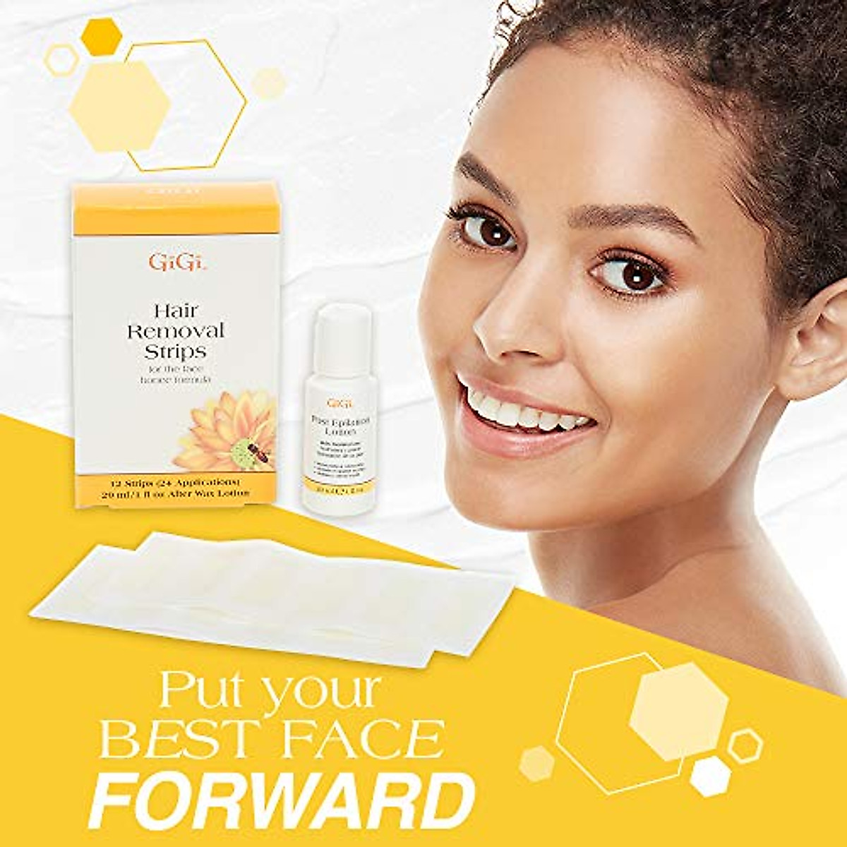 GiGi Hair Removal Strips | For the Face | Pre-Waxed with GiGi All-Purpose Honee Formula, 12 Strips