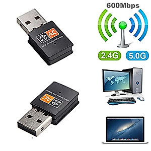 Dual Band USB WiFi Adapter 2.4/5Ghz Wireless AC600 Mbps Mini WiFi Dongle PC Network Card Wireless Network Card Support Laptop/Desktop/PC MAC Book Windows Notebook