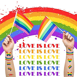 Loopeer 600 Pcs Pride Temporary Tattoos Rainbow Temporary Tattoos Butterfly Heart LGBT Accessories Gay Pride Tattoos Bulk Accessories Waterproof Body Stickers for Boys Girls Women Men Festivals