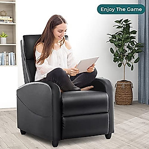SMUG Recliner Chair for Adults, Massage PU Leather Recliner Sofa for Living Room, Adjustable Home Theater Seating with Padded Seat Backrest, Small Reclining Chair for Small Space (Light Black)