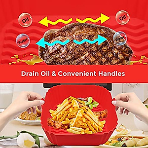 Air Fryer Silicone Liners, 8'' Square 4 to 7 QT Food Grade Reusable Heat Resistant Airfryer Silicone Liners Inserts Baskets Bowl Accessories for Instant Vortex COSORI CHEFMAN Air Fryer Oven Microwave