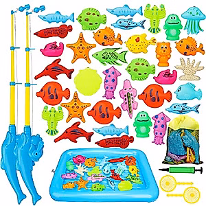 TOY Life Magnetic Fishing Game for Kids 3-5 with 2 Toddler Fishing Poles, Magnetic Fishing Toys for Toddlers, Kids Bath Toys for Toddlers, Outdoor Pool Water Toys for Kids 4-8, Baby Fishing Toy
